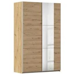 Schwebetürenschrank Rauch "Kleiderschrank Drehtürenschrank Schrank Garderobe KRONACH TOPSELLER" Schränke Gr. B/H/T: 131 cm x 210 cm x 59 cm, 2 St., braun (eiche artisan) mit Spiegel und viel Stauraum, Metallgriffleisten, MADE IN GERMANY