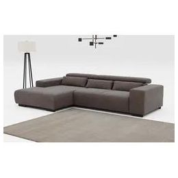 Ecksofa COTTA "Side L-Form, mit Kopfteilverstellung und Zierkissen" Sofas Gr. B/H/T: 304cm x 71cm x 186cm, Struktur fein, Recamiere links, Mit elektrischer Sitztiefenverstellung, braun (mud) optional motorische Sitztiefenverstellung