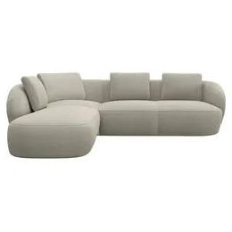 Ecksofa FLEXLUX "Torino, rund, L-Form, Sofa-Ecke mit Ottomane" Sofas Gr. B/H/T: 265cm x 85cm x 237cm, Chenille-Struktur, lange Ottomane links, beige (natural) Modernes, organisches Sofa-Design, Kaltschaum, Wellenunterfederung