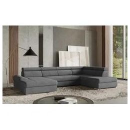 Sit & More Wohnlandschaft SIT & MORE "U-Form" Sofas Gr. B/H/T: 345cm x 79cm x 213cm, Struktur weich, Ottomane rechts, ohne Bettfunktion, grau mit verstellbaren Kopfteilen, wahlweise Bettfunktion