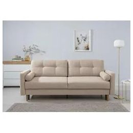 2-Sitzer Home Affaire "AMREI" Sofas Gr. B/H/T: 222cm x 93cm x 99cm, Struktur, Bonell, Polyurethanschaum, beige incl. 2 Rollen-Zierkissen, Bettkasten und Schlaffunktioen