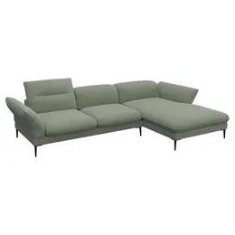 Ecksofa FLEXLUX "Salino, Funktionssofa mit Recamiere, Relaxsofa, Ecksofa" Sofas Gr. B/H/T: 307cm x 88cm x 182cm, Chenille-Struktur, Chaiselongue rechts, grün (olive) Sofa mit Arm- und Kopfteil-Verstellungen, Kaltschaum & Stahl-Wellen