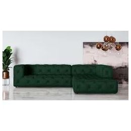 Ecksofa Places of Style "FOLLINA" Sofas Gr. B/H/T: 325cm x 71cm x 228cm, Samtoptik, Ottomane rechts, grün (dunkelgrün) L-Form, mit klassischer Chesterfield-Knopfheftung