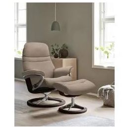 Relaxsessel stressless "Sunrise" Sessel Gr. ROHLEDER Stoff Q2 FARON, Relaxfunktion-Drehfunktion-PlusTMSystem-Gleitsystem-BalanceAdaptTM, B/H/T: 92cm x 105cm x 80cm, beige (beige q2 faron) mit Signature Base, Größe L, Gestell Braun