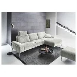 Ecksofa Inosign "Bellini L-Form" Sofas Gr. B/H/T: 297cm x 85cm x 90cm, Chenille, Ottomane rechts, grau (hellgrau) teilmotorische Relaxfunktion an 1 Element, klappbare Armlehnen