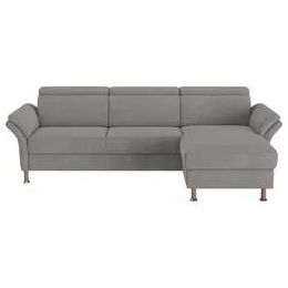 Ecksofa Home Affaire "Calypso L-Form" Sofas Gr. B/H/T: 260cm x 85cm x 172cm, Struktur, Recamiere rechts, mit Kopfteilverstellung-mit Armteilfunktion-mit Bettfunktion-mit Bettkasten-ohne Relaxfunktion im Sofa 2,5- Sitzer-ohne Relaxfunktion in der Recamiere, grau mit motorischen Funktionen im Sofa und Recamiere