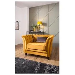 Chesterfield-Sessel Home Affaire "Dover Sessel" Sessel Gr. Samtoptik, B/H/T: 116 cm x 75 cm x 82 cm, gelb (mustard) passend zur "Dover"-Serie mit Knopfheftung und losem Sitzkissen