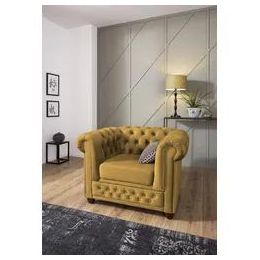 Chesterfield-Sessel Home Affaire "New Castle Sessel" Sessel Gr. Samtoptik, B/H/T: 104 cm x 72 cm x 86 cm, gelb (mustard) hochwertige Knopfheftung, BTH: 1048672 cm