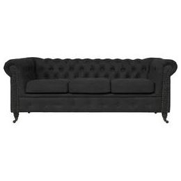 Chesterfield-Sofa Home Affaire "Aarburg" Sofas Gr. B/H/T: 203cm x 77cm x 87cm, Luxus-Microfaser Lederoptik, grau (anthrazit) aufwändige Knopfheftung und Ziernägel im Chesterfield-Design