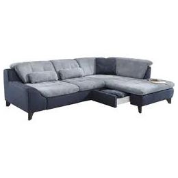 Ecksofa DIE PLANBAR "MP-IN11010 L-Form" Sofas Gr. B/H/T: 281cm x 80cm x 200cm, Flachgewebe-Microfaser, Recamiere rechts, Kopfteilverstellung-Ausziehbettfunktion-Schubkasten, blau (blau, marine) mit Kopfteilverstellung, optional Bettfunktion und Schubkasten