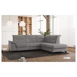 Sit & More Ecksofa SIT & MORE "Astoria L-Form", grau (hellgrau), B:256cm H:91cm T:225cm, 100% Polyester, Sofas, wahlweise mit motorischer Relaxfunktion