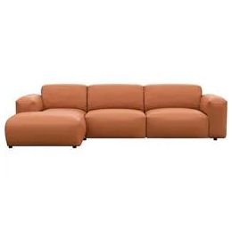 Ecksofa FLEXLUX "Lucera bequem und komfortabel durch hochwertigen Sitzaufbau, L.Form" Sofas Gr. B/H/T: 284cm x 73cm x 171cm, Echtleder, Chaiselongue links, braun (modern cognac brown) modern & anschmiegsam, Kaltschaum, Stahl-Wellenunterfederung