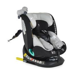 Moni Kindersitz Serengeti i-Size (40-150cm) Isofix, Kuscheltier, Nackenkissen grau