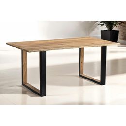 Esstisch 120x80cm Akazie massiv natur Baumkante U-Gestell aus Metall + Holz BRISBANE