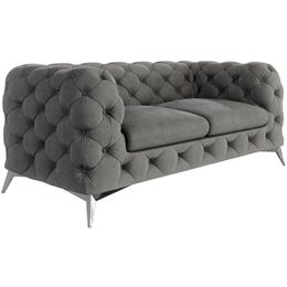 Chesterfield Sofa 2-Sitzer River mit Metall Füßen, Grau Samt