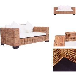 vidaXL Gartensofas - Living 2-Sitzer Gartensofa Natürliches Rattan - Weiß