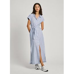 Blusenkleid Pepe Jeans "MAYA" Gr. XS, N-Gr, blau (sea blue) Damen Kleider aus sommerlichem Leinen-Mix, Streifendessin