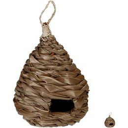 Relaxdays - Vogelnest, dekorativer Nistkasten, hängend, Kokosfaser, geflochten, Garten, Balkon, Nest HxD 38 x 21 cm, natur