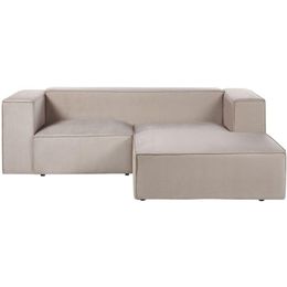 Beliani Ecksofa Taupe Samt L-förmig 2-Sitzer Sofa mit Chaiselongue Linksseitig Wohnzimmermöbel Modern Wohnzimmer Ausstattung Wohnecke Sitzecke