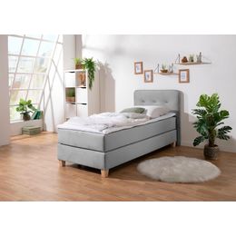 Boxspringbett Home Affaire "Fargo", grau, B:103cm L:207cm, Struktur fein (100% Polyester);Samtstoff (100% Polyester), Komplettbetten, inkl. Topper, in 3 Matratzenarten, in Samt- oder Strukturstoff
