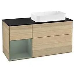 Villeroy & Boch Villeroy und Boch Finion Waschtischunterschrank G272GMPC 120cm, Abdeckplatte black matt, Emotion, Regal links Olive Matt Lacquer, Oak Veneer