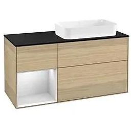 Villeroy & Boch Villeroy und Boch Finion Waschtischunterschrank G272MTPC 120cm, Abdeckplatte black matt, Emotion, Regal links White matt lacquer, Oak Veneer