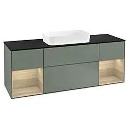 Villeroy & Boch Villeroy und Boch Finion Waschtischunterschrank G332PCGM 160cm, Abdeckplatte black matt, Emotion, Regale Oak Veneer, Olive Matt Lacquer