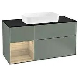 Villeroy & Boch Villeroy und Boch Finion Waschtischunterschrank G292PCGM 120cm, Abdeckplatte black matt, Emotion, Regal links Oak Veneer, Olive Matt Lacquer