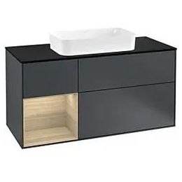 Villeroy & Boch Villeroy und Boch Finion Waschtischunterschrank G292PCHG 120cm, Abdeckplatte black matt, Emotion, Regal links Oak Veneer, Midnight Blue Matt Lacquer