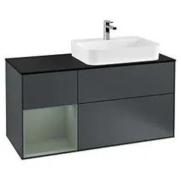 Villeroy & Boch Villeroy und Boch Finion Waschtischunterschrank F392GMHG 120cm, Abdeckplatte black matt, Regal links Olive Matt Lacquer, Midnight Blue Matt Lacquer