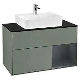 Villeroy & Boch Villeroy und Boch Finion Waschtischunterschrank G122HGGM 100cm, Abdeckplatte black matt, Emotion, Regal rechts Midnight Blue Matt Lacquer, Olive Matt Lacquer