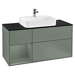 Villeroy & Boch Villeroy und Boch Finion Waschtischunterschrank F412GMGM 120cm, Abdeckplatte black matt, Regal links Olive Matt Lacquer, Olive Matt Lacquer