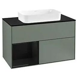 Villeroy & Boch Villeroy und Boch Finion Waschtischunterschrank G242PHGM 100cm, Abdeckplatte black matt, Emotion, Regal links Glossy Black Lacquer, Olive Matt Lacquer