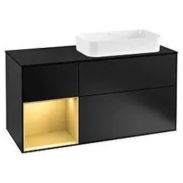 Villeroy & Boch Villeroy und Boch Finion Waschtischunterschrank G272HFPD 120cm, Abdeckplatte black matt, Emotion, Regal links Gold matt, Black matt lacquer