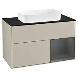 Villeroy & Boch Villeroy und Boch Finion Waschtischunterschrank F252GKHH 100x60,3cm, Abdeckplatte black matt, Regal rechts Anthracite matt, Sand Matt Lacquer