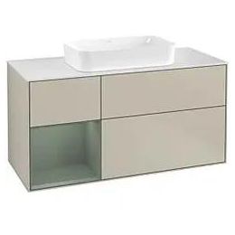 Villeroy & Boch Villeroy und Boch Finion Waschtischunterschrank G291GMHH 120cm, Abdeckplatte white matt, Emotion, Regal links Olive Matt Lacquer, Sand Matt Lacquer