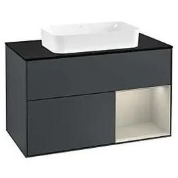 Villeroy & Boch Villeroy und Boch Finion Waschtischunterschrank F252HHHG 100x60,3cm, Abdeckplatte black matt, Regal rechts Sand Matt, Midnight Blue Matt Lacquer