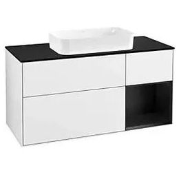 Villeroy & Boch Villeroy und Boch Finion Waschtischunterschrank G302PDGF 120cm, Abdeckplatte black matt, Emotion, Regal rechts Black matt lacquer, Glossy white lacquer