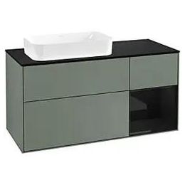 Villeroy & Boch Villeroy und Boch Finion Waschtischunterschrank F282PHGM 120cm, Abdeckplatte black matt, Regal rechts Glossy Black Lacquer, Olive Matt Lacquer