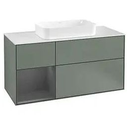 Villeroy & Boch Villeroy und Boch Finion Waschtischunterschrank F291GKGM 120cm, Abdeckplatte white matt, Regal links Anthracite matt, Olive Matt Lacquer