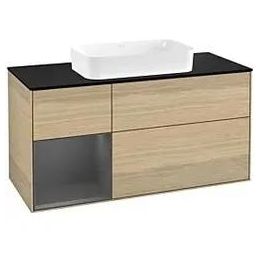 Villeroy & Boch Villeroy und Boch Finion Waschtischunterschrank F292GKPC 120cm, Abdeckplatte black matt, Regal links Anthracite matt, Oak Veneer