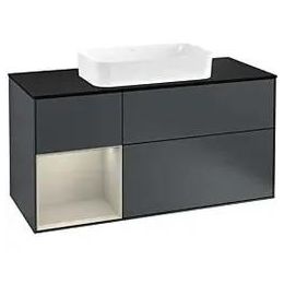 Villeroy & Boch Villeroy und Boch Finion Waschtischunterschrank F292HHHG 120cm, Abdeckplatte black matt, Regal links Sand Matt Lacquer, Midnight Blue Matt Lacquer