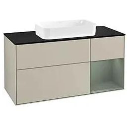 Villeroy & Boch Villeroy und Boch Finion Waschtischunterschrank F302GMHH 120cm, Abdeckplatte black matt, Regal rechts Olive Matt Lacquer, Sand Matt Lacquer