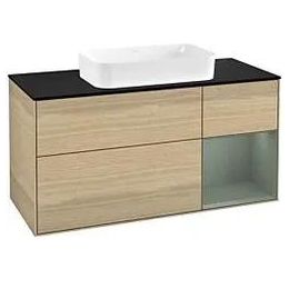 Villeroy & Boch Villeroy und Boch Finion Waschtischunterschrank F302GMPC 120cm, Abdeckplatte black matt, Regal rechts Olive Matt Lacquer, Oak Veneer