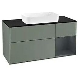 Villeroy & Boch Villeroy und Boch Finion Waschtischunterschrank F302HGGM 120cm, Abdeckplatte black matt, Regal rechts Midnight Blue Matt Lacquer, Olive Matt Lacquer