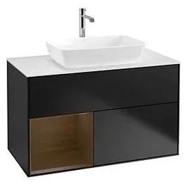 Villeroy & Boch Villeroy und Boch Finion Waschtischunterschrank G771GNPD 100cm, Abdeckplatte white matt, Emotion, Regale Walnut Veneer, Black matt lacquer