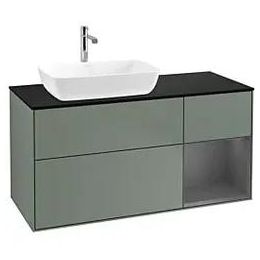 Villeroy & Boch Villeroy und Boch Finion Waschtischunterschrank G812GKGM 120cm, Abdeckplatte black matt, Emotion, Regale Anthracite matt lacquer, Olive Matt Lacquer