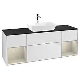 Villeroy & Boch Villeroy und Boch Finion Waschtischunterschrank G862HHMT 160cm, Abdeckplatte black matt, Emotion, Regale sand matt lacquer, White matt lacquer