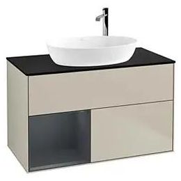 Villeroy & Boch Villeroy und Boch Finion Waschtischunterschrank G892HGHH 100cm, Abdeckplatte black matt, Emotion, Regale Midnight matt lacquer, Sand Matt Lacquer