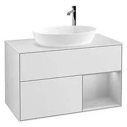 Villeroy & Boch Villeroy und Boch Finion Waschtischunterschrank G901GJMT 100cm, Abdeckplatte white matt, Emotion, Regale Light grey matt lacquer, White matt lacquer